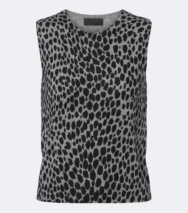 NILI LOTAN Nessa Leopard-print Cashmere Top - Grey