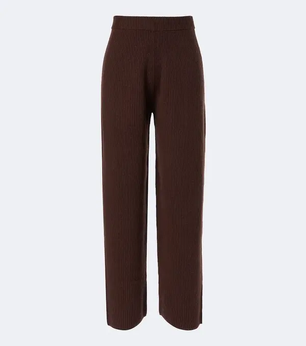 Sportmax Ribbed-knit Wool And Cashmere Wide-leg Pants - Brown