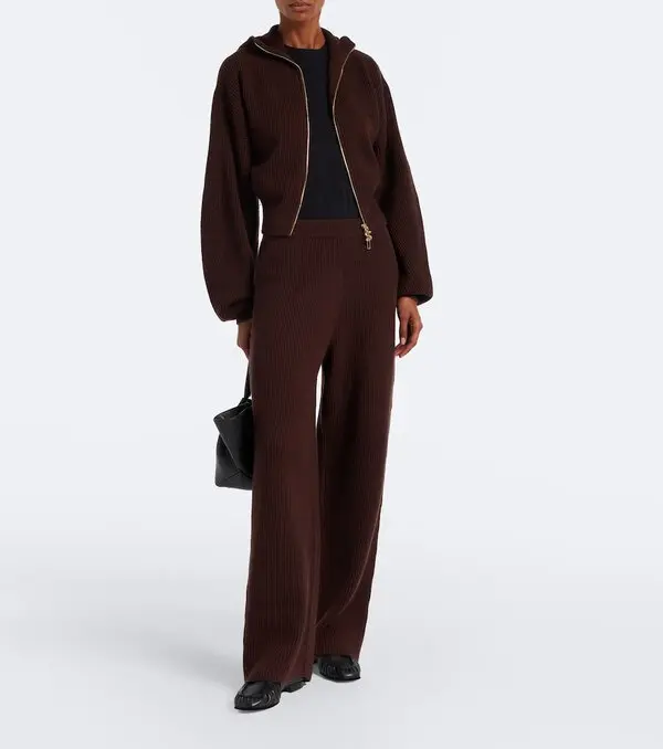 Sportmax Ribbed-knit Wool And Cashmere Wide-leg Pants
