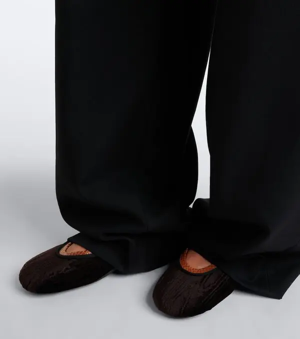 Dries Van Noten Velvet Ballet Flats With Leather Trim