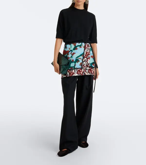 Dries Van Noten Velvet Ballet Flats With Leather Trim