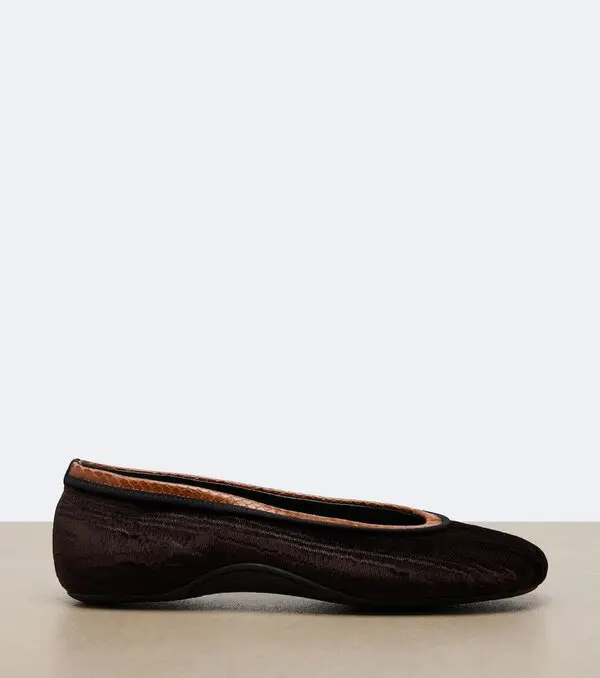 Dries Van Noten Velvet Ballet Flats With Leather Trim