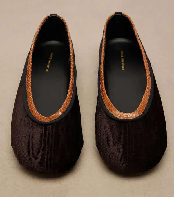 Dries Van Noten Velvet Ballet Flats With Leather Trim