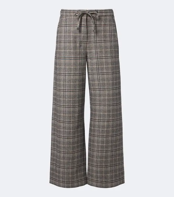 Max Mara Checked Virgin Wool Wide-leg Pants