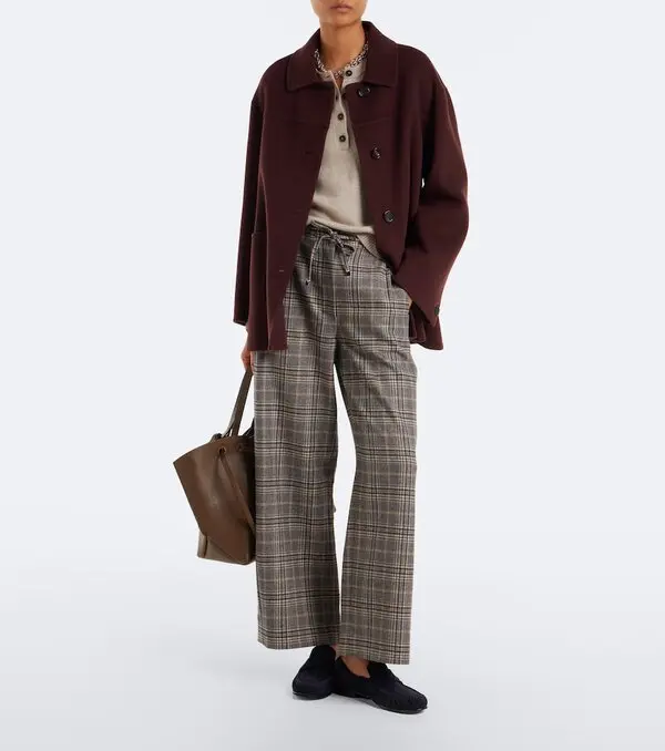 Max Mara Checked Virgin Wool Wide-leg Pants
