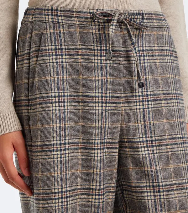 Max Mara Checked Virgin Wool Wide-leg Pants