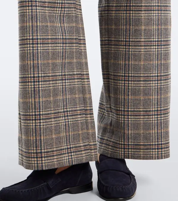 Max Mara Checked Virgin Wool Wide-leg Pants