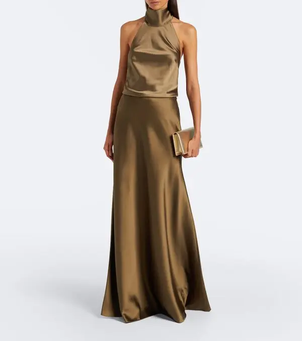 Ralph Lauren Masina Satin Maxi Skirt - Green