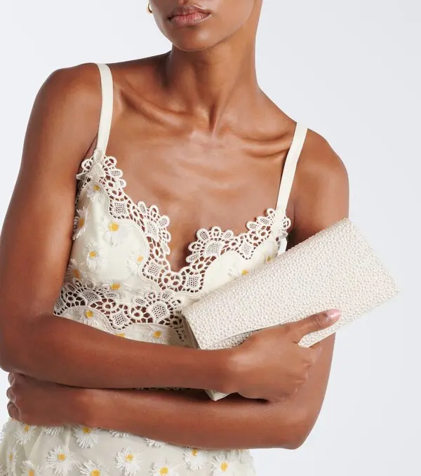 Elie Saab Embellished Suede Clutch - White