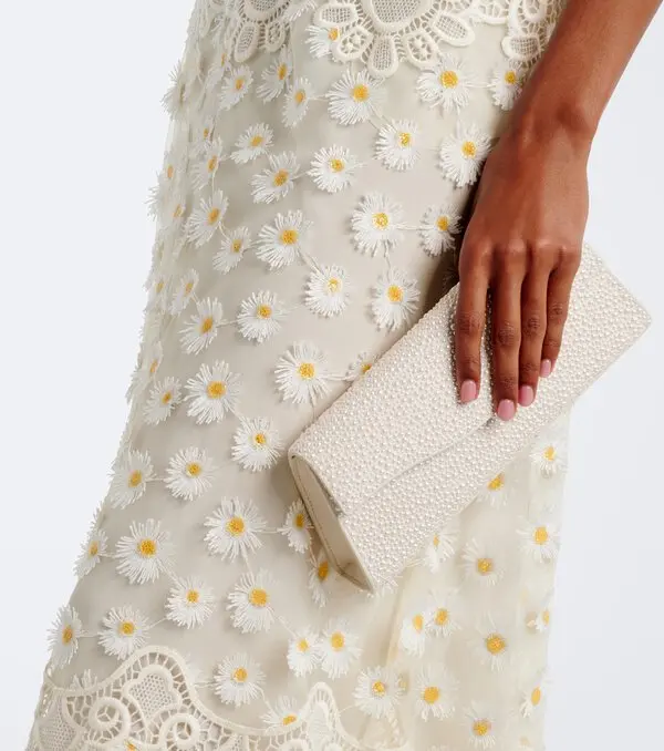 Elie Saab Embellished Suede Clutch - White