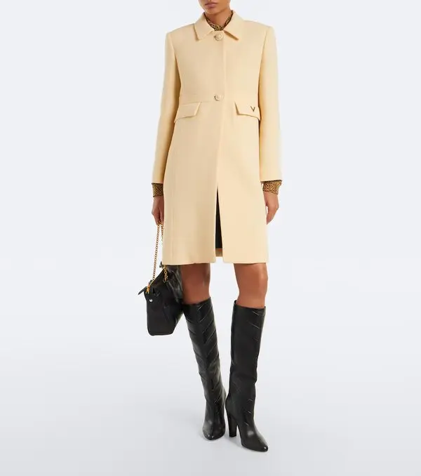 Valentino Garavani Vgold Virgin Wool Crêpe Coat - Beige