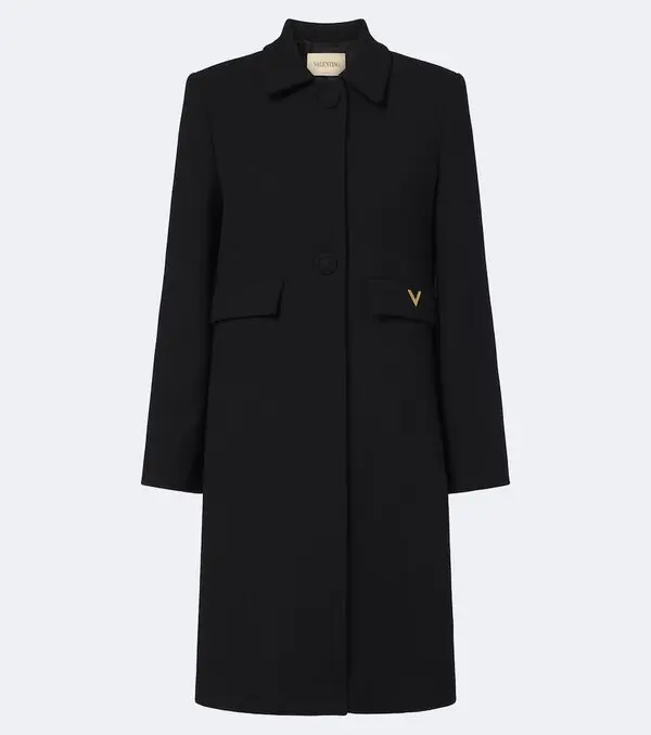 Valentino Garavani Vgold Virgin Wool Crêpe Coat - Black