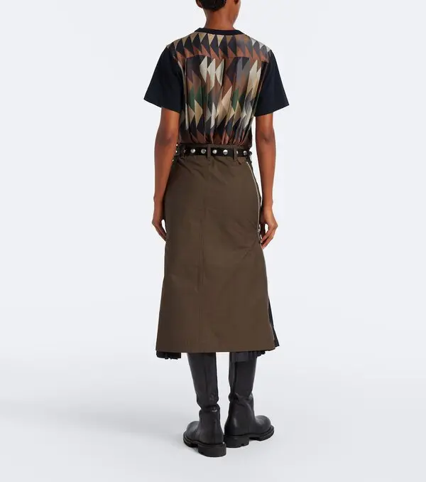 Sacai Pleated Cotton Midi Skirt