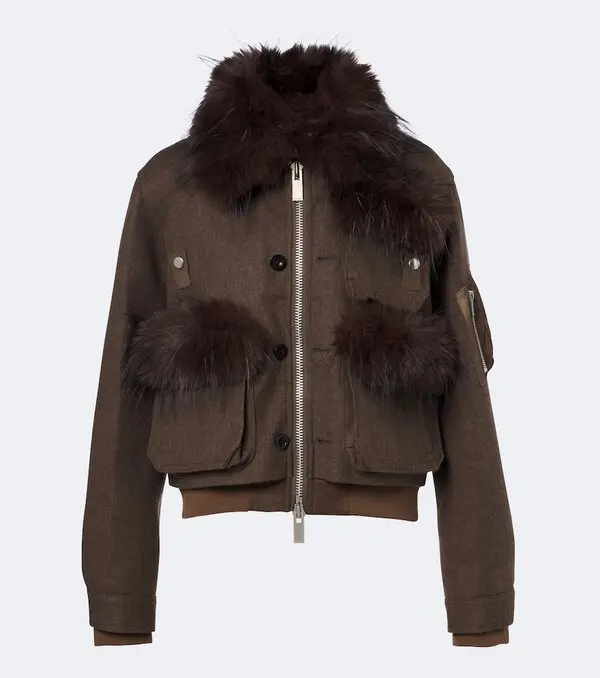 Sacai Wool Blouson Jacket - Brown