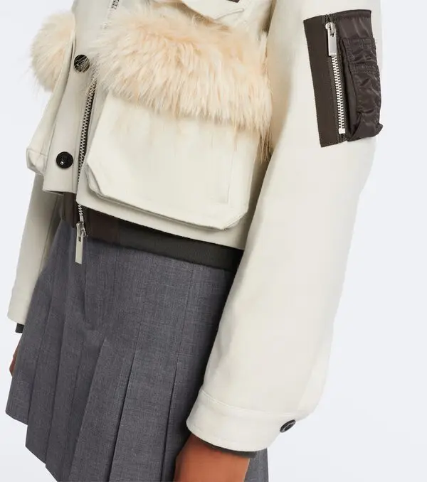 Sacai Wool Blouson Jacket With Detachable Collar - White