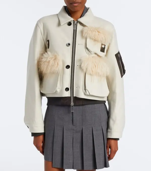 Sacai Wool Blouson Jacket With Detachable Collar - White
