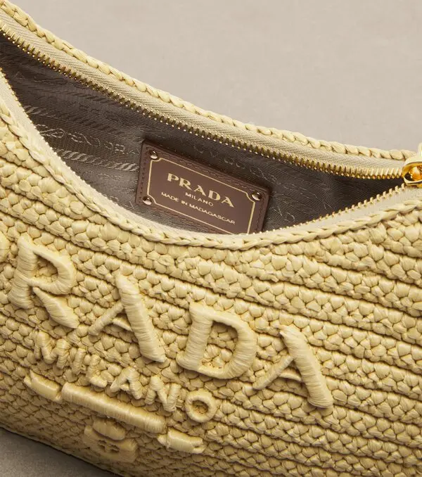 Prada Re-edition 2005 Mini Raffia-effect Shoulder Bag - Beige