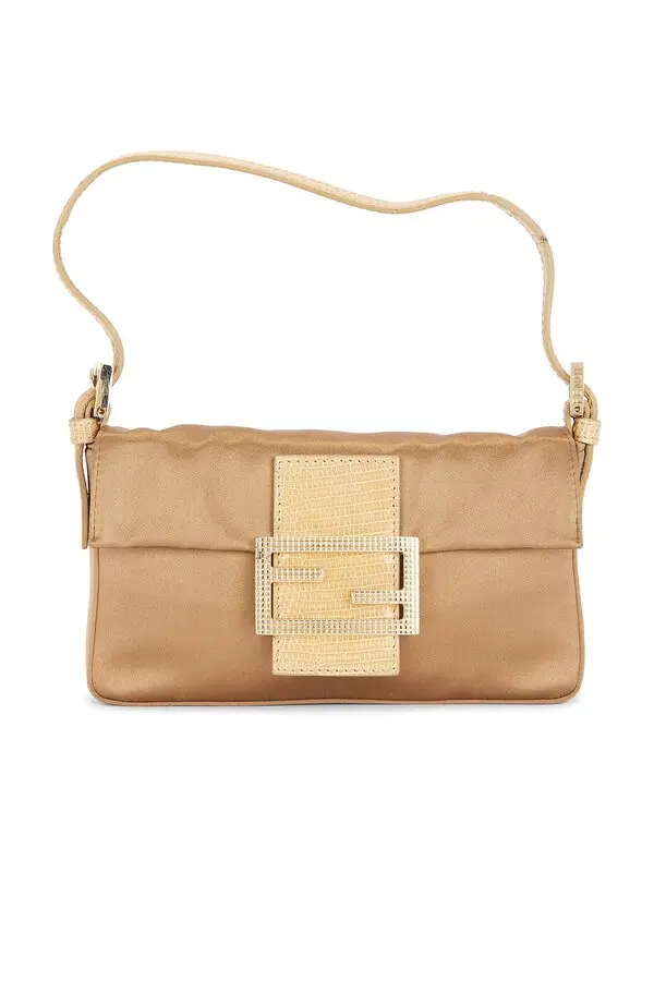 Fendi Embellished Satin Mini Baguette Shoulder Bag - Gold