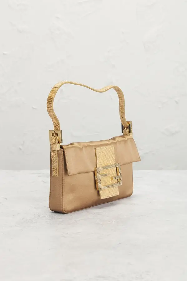 Fendi Embellished Satin Mini Baguette Shoulder Bag
