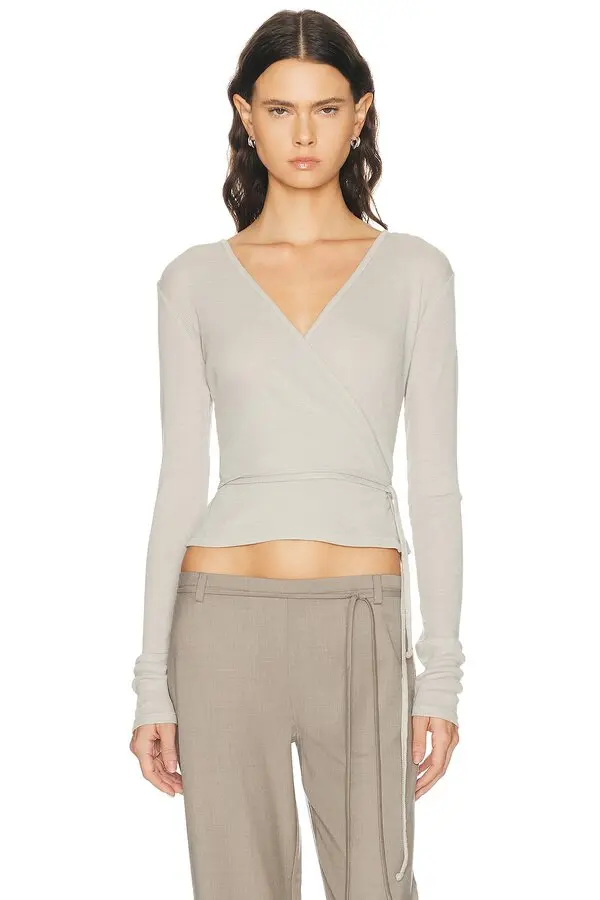 ST. AGNI Baby Wool Wrap Top In Light Grey - Soft Ash