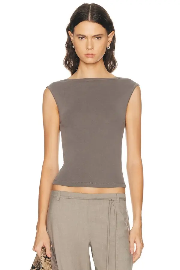 ST. AGNI Organic Cotton Ballerina Top In Grey - Clay