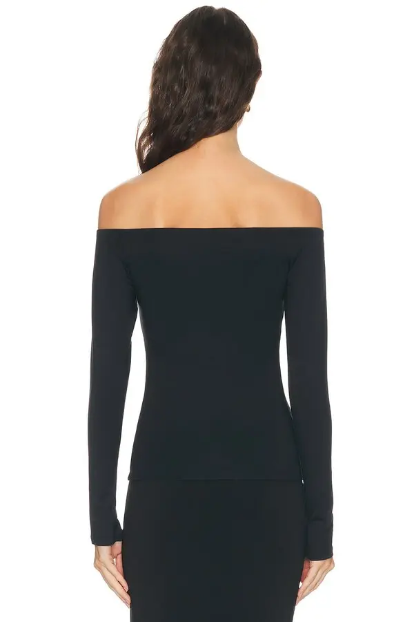 SKIMS Smooth Layers Long Sleeve Off The Shoulder Top In Black