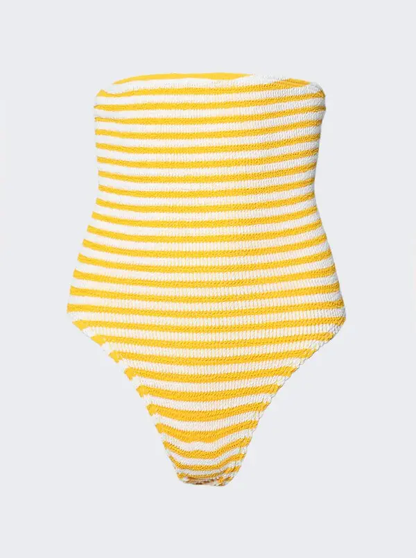 Bond Eye Fane One Piece Swimsuit Saffron And White Crinkle Stripe - Yellow
