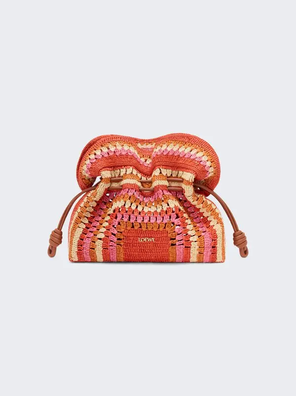 Loewe Flamenco Clutch In Crochet Raffia - Orange