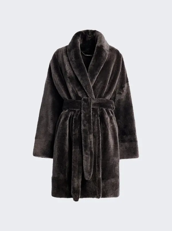 Nour Hammour Juno Shearling Robe Coat Fumã©e - Grey