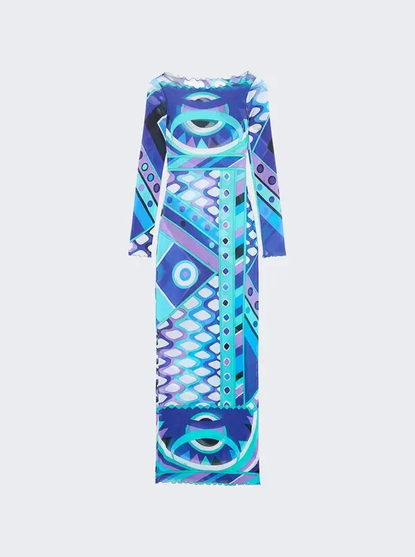 Emilio Pucci Vivara Print Tulle Dress Turquoise - Blue