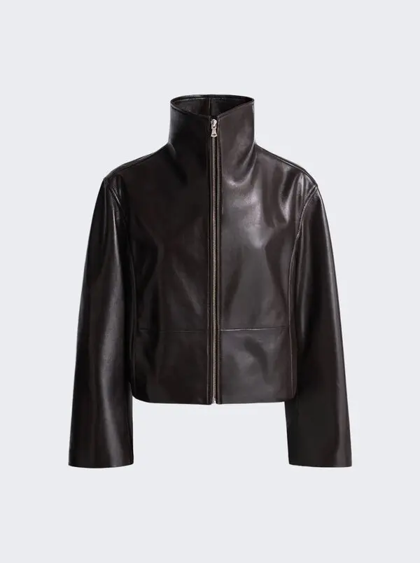 Nour Hammour Etienne Cropped Leather Jacket Dark