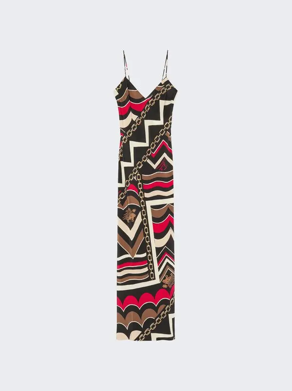 Emilio Pucci Istrice Print Long Dress Gold And Red - Multi