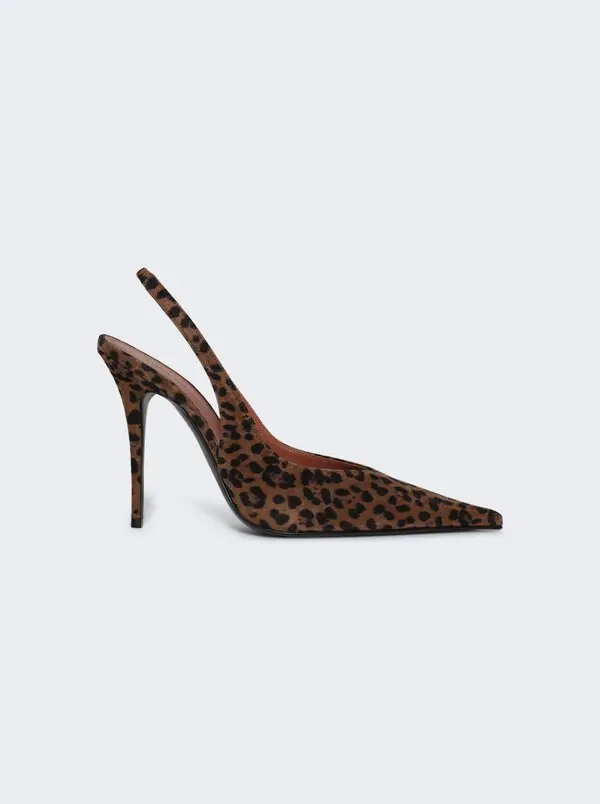 Amina Muaddi Printed Suede Slingback Pumps - Leopard