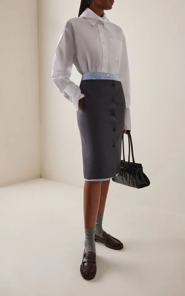 Prada Layered Poplin And Wool Midi Skirt