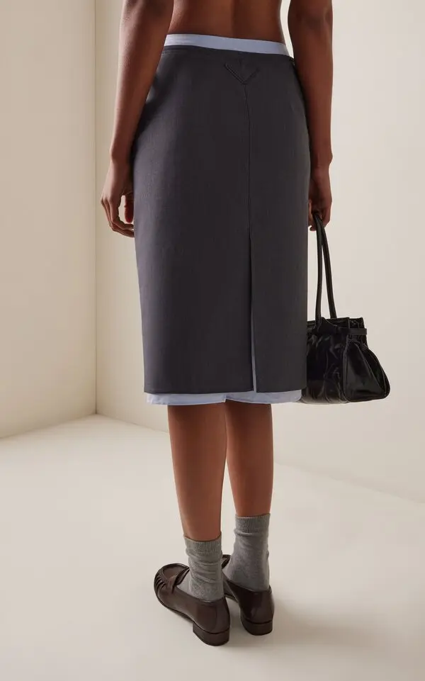 Prada Layered Poplin And Wool Midi Skirt