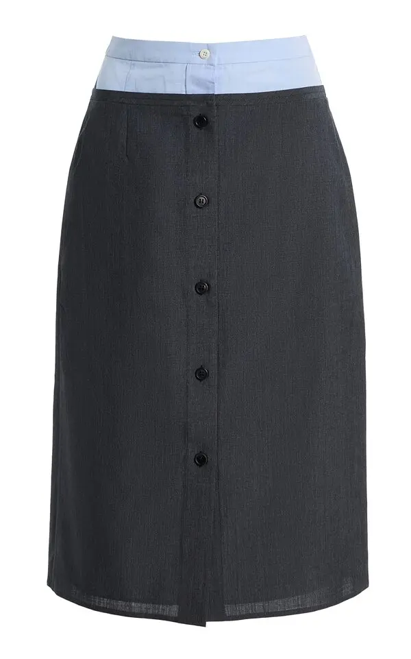 Prada Layered Poplin And Wool Midi Skirt - Grey