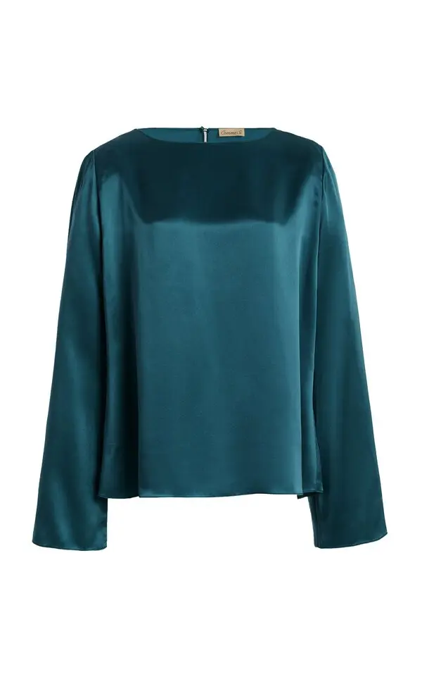 Comme Si Bell Sleeve Silk Top - Blue