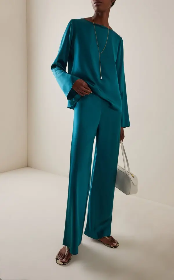 Comme Si Bell Sleeve Silk Top - Blue