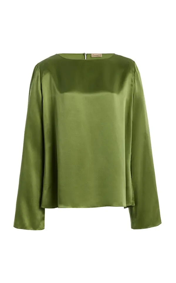 Comme Si Bell Sleeve Silk Top - Green