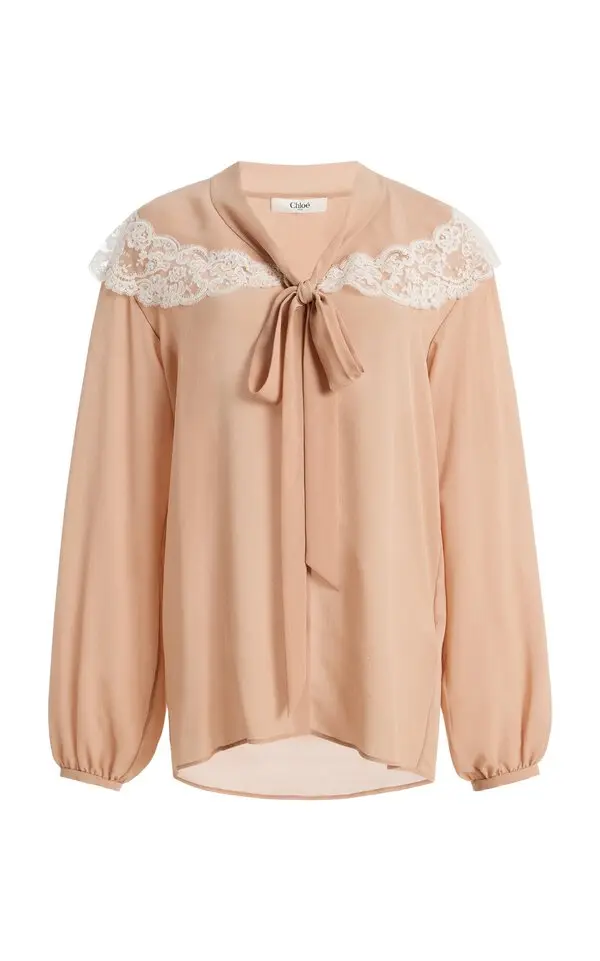 Chloé Bow Silk Top - Pink