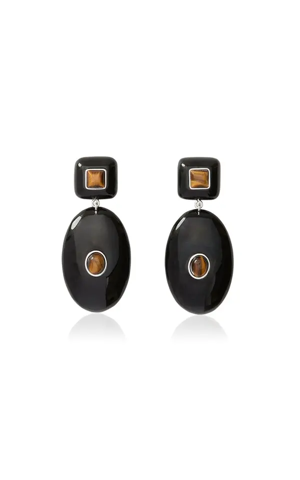 JULIETTA Pantheon Rhodium-plated Brass Resin And Tiger's Eye Earrings - Multi