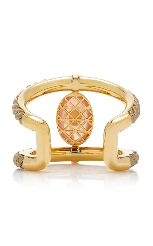 Eddie Borgo 12k Gold-plated Brass Braided Cuff With Amber And Aragonite