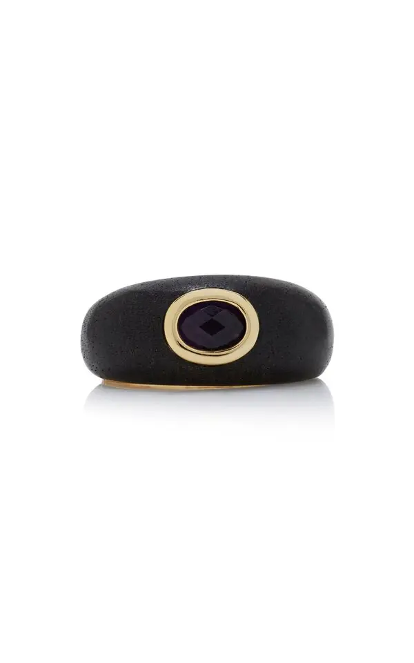 Eddie Borgo Callie 12k Gold-plated Brass Ebony And Amethyst Ring - Multi