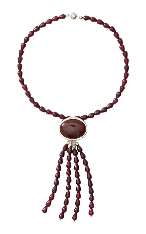 JULIETTA Clio Rhodium-plated Brass Carnelian Necklace - Red