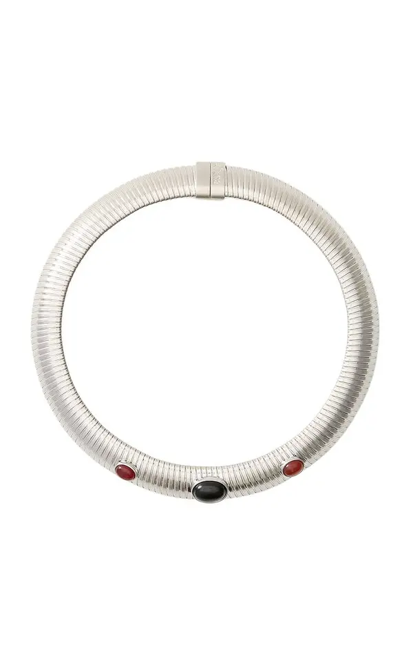 JULIETTA Astra Rhodium-plated Brass Onyx And Carnelian Necklace - Silver