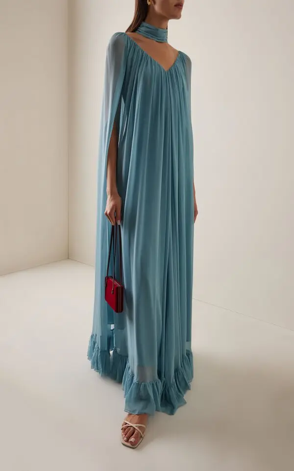 RODARTE Pleated Cape Chiffon Gown