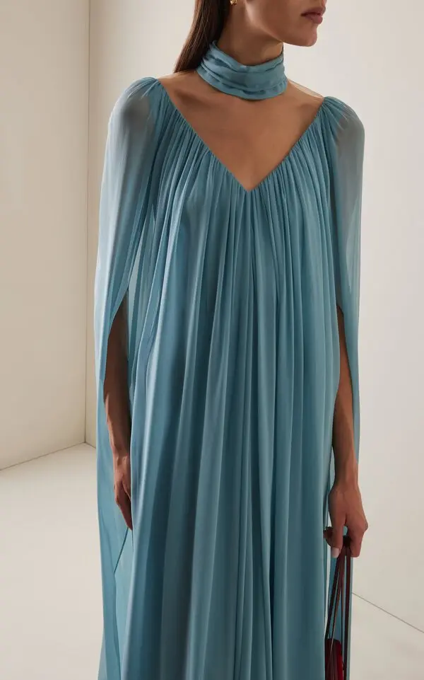 RODARTE Pleated Cape Chiffon Gown
