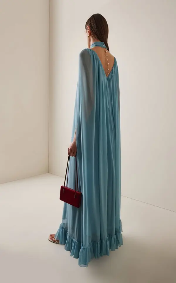 RODARTE Pleated Cape Chiffon Gown