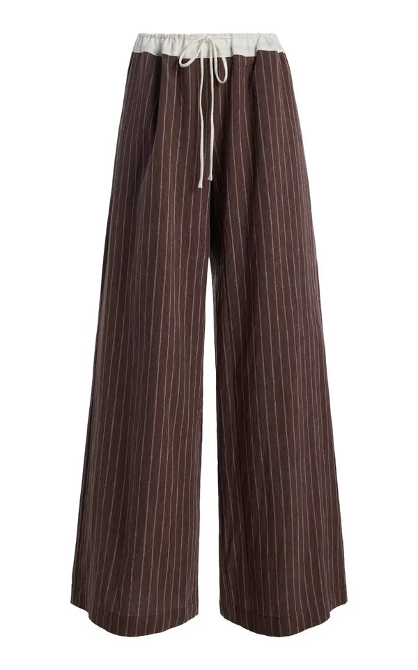ELCE Verci Striped Cotton-linen Wide-leg Pants