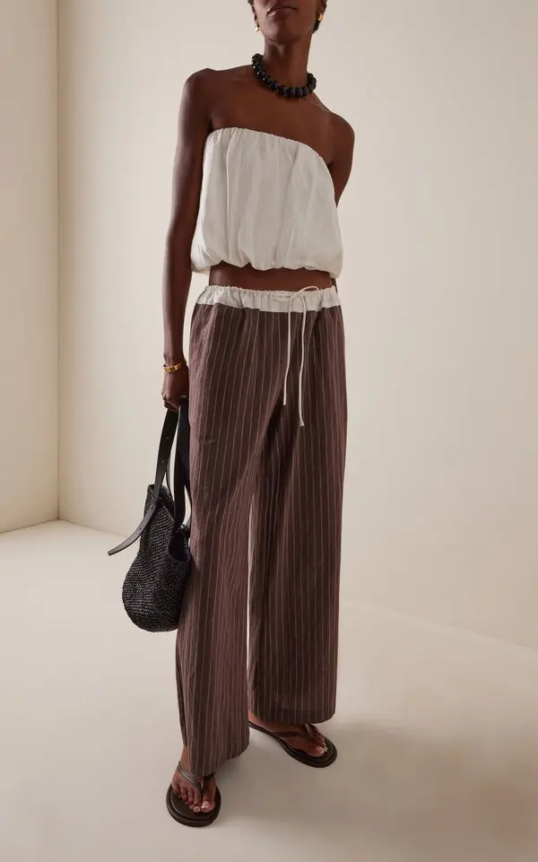 ELCE Verci Striped Cotton-linen Wide-leg Pants